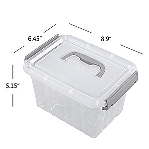 Farmoon 3.5 Quart Clear Storage Bin, Small Plastic Stackable Box/Cotainer with Lid and Grey Handle, 6 Packs