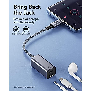 ESR USB C Headphone Adapter, 2-in-1 USB C to 3.5 mm Headphone Jack Adapter with PD Fast Charging, Portable Design, Compatible with Galaxy S22/S21/S20/Note20, iPad Air 5/Mini 6/Pro (2021/2020), Grey