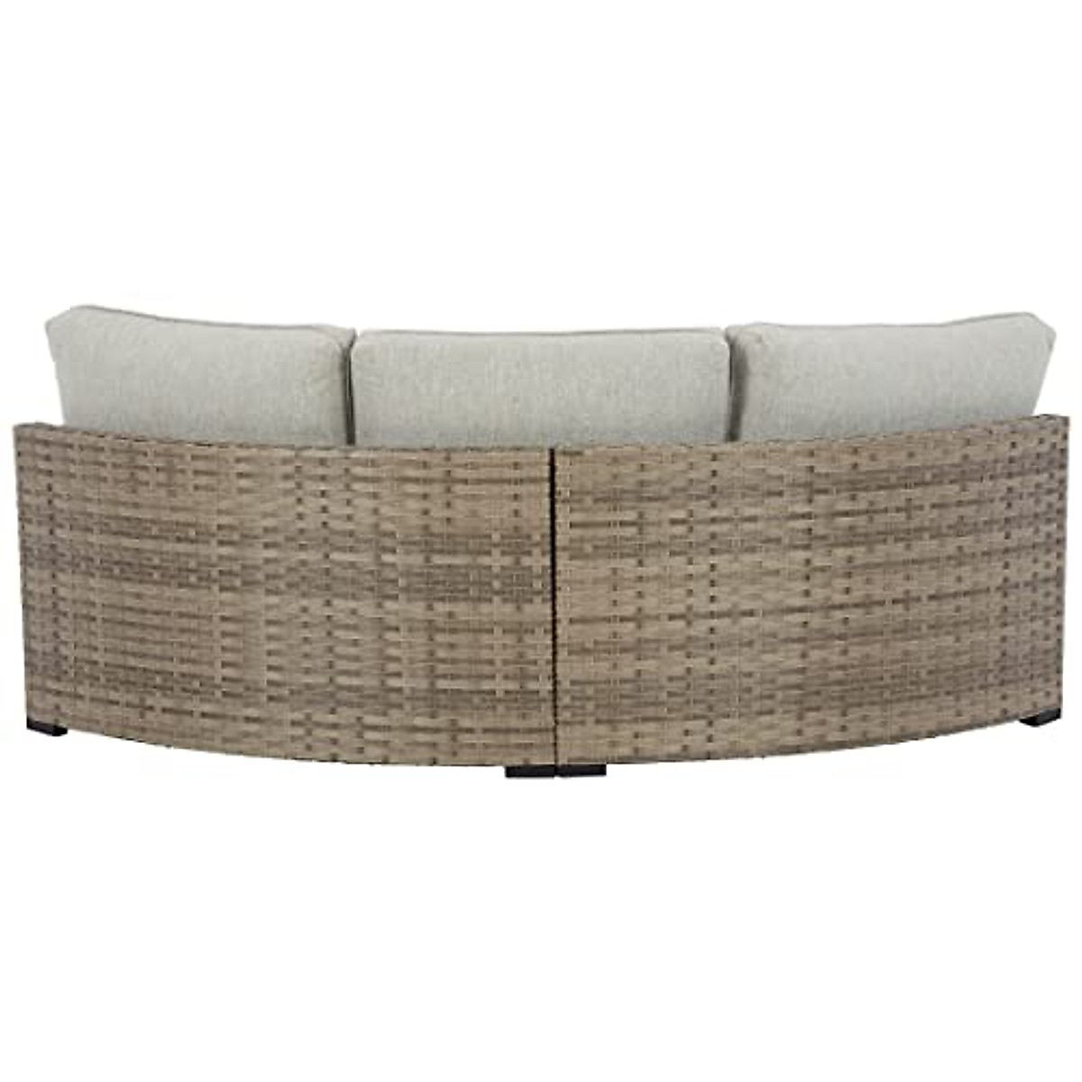 Signature Design by Ashley Outdoor Calworth Curved Patio Wicker Loveseat with Cushion, Beige