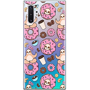 Slim TPU Phone Case Compatible with Samsung Galaxy A72 A71 5G A70 A51 A32 A21 A11 A12 A01 Flexible Yoga Clear Cover Sloth Pink Donut Animal Cute Silicone Kawaii Durable Coffee Soft, Sloth Donut
