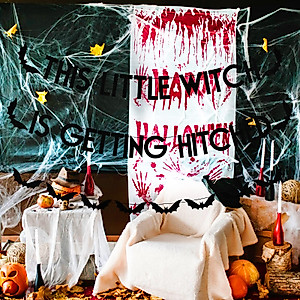 This Little Witch Is Getting Hitched Banner Black Glitter, Halloween Bats Banner Decorations, Halloween Bachelorette Party Decorations Halloween Haunted House Doorways Home Outdoor Mantle Decor