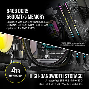 Corsair Vengeance a8100 Series Gaming PC - Liquid Cooled AMD Ryzen 9 7950X CPU - NVIDIA GeForce RTX 4090 GPU - 4TB (2X 2TB) M.2 SSD - 64GB Dominator Platinum RGB DDR5 Memory - Black