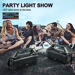 TPone Bluetooth Speakers, Outdoor Portable Wireless Speaker with Subwoofer, IPX6 Waterproof, 80w (Peak) Loud Stereo Sound, Deep Bass with Rhythm Lights for Home Party Beach Camping