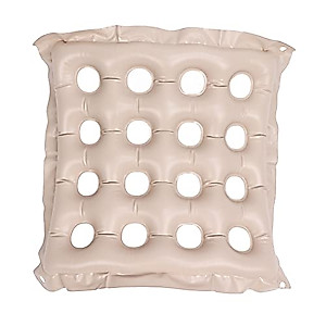 Inflatable Seat Cushion, PVC 16 Holes Inflatable Chair Cushion Anti Decubitus Ergonomic Chair Cushion Coccyx Sciatica Chair Pad Ideal for Long Sitting with Pump Beige