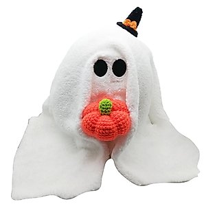 HUAXMADE Personalized Custom Halloween Ghost Pillow with Pumpkin, Gus The Ghost Halloween Knit Plush Soft Pumpkin Pillow for Halloween Decorations