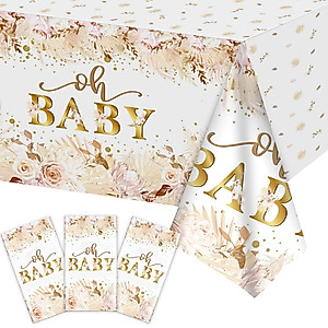 Mixweer 3 Pcs Boho Baby Shower Tablecloth 54 x 108 in Floral Table Cloths Rectangular Waterproof Table Cover for Birthday Party