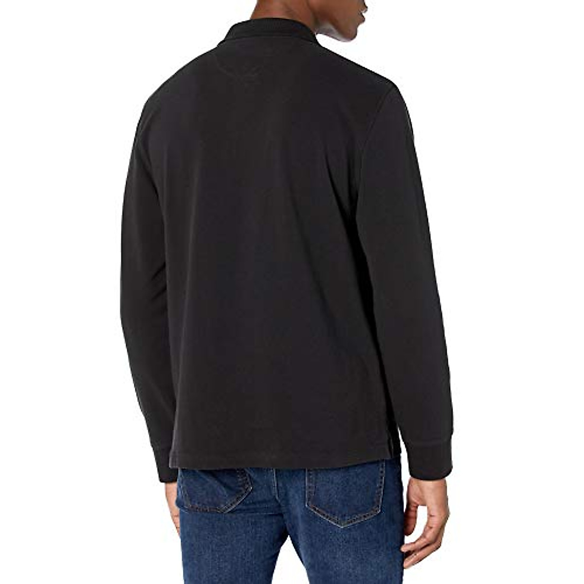 Amazon Essentials Men's Regular-Fit Long-Sleeve Pique Polo, Black, Large