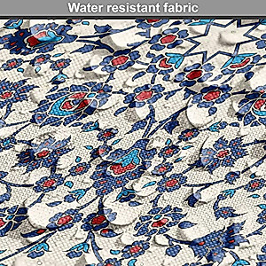 Ambesonne Orient Fabric by The Yard, Moroccan Floral Pattern Victorian Rococo Baroque Design, Decorative Fabric for Upholstery and Home Accents, 2 Yards, Cream Indigo