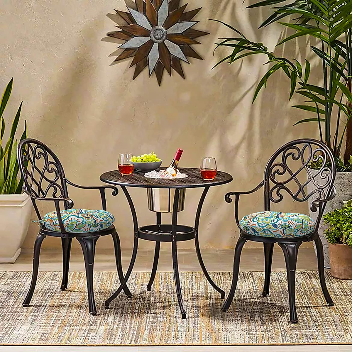 LVTXIII Outdoor Seat Cushions All Weather Patio Chair Pads with Ties, Comfortable Round Bistro Chair Cushions for Home Office and Patio Garden Furniture Decoration 15”x15”x4”, Set of 2, Flower Blue