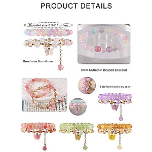 PIPITREE 10Pcs Beaded Crystal Bracelets for Women, Bohemian Stackable Bead Bracelets with Butterfly Charm Multilayered Bracelet Pack Handmade Jewelry