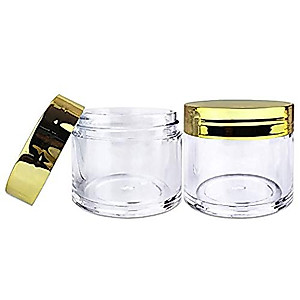 Beauticom 30g/30ml (1 fl. oz.) Double Wall Clear Plastic Leak Proof Jars with Flat Top Lids for Creams, Lotions, Make Up, Powders, Glitters, and more... (Color: Metallic Gold, Pieces: 12)