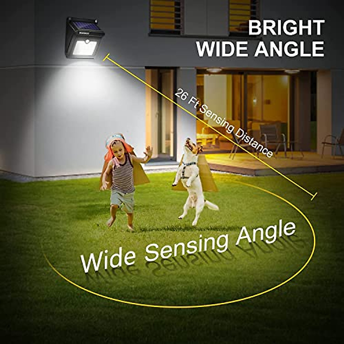 ZOOKKI Solar Outdoor Lights -120° Illumination Solar Motion Sensor Lights Outdoor - IP65 Waterproof Wireless Security Outdoor Solar Powered Lights for Garden Fence Patio Deck（28LED 4-Pack）