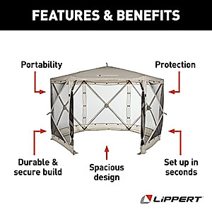 Lippert Picnic Popup Gazebo Tent for Camping, Patios and Easy Outdoor Shelter - 12' x 12', Brown