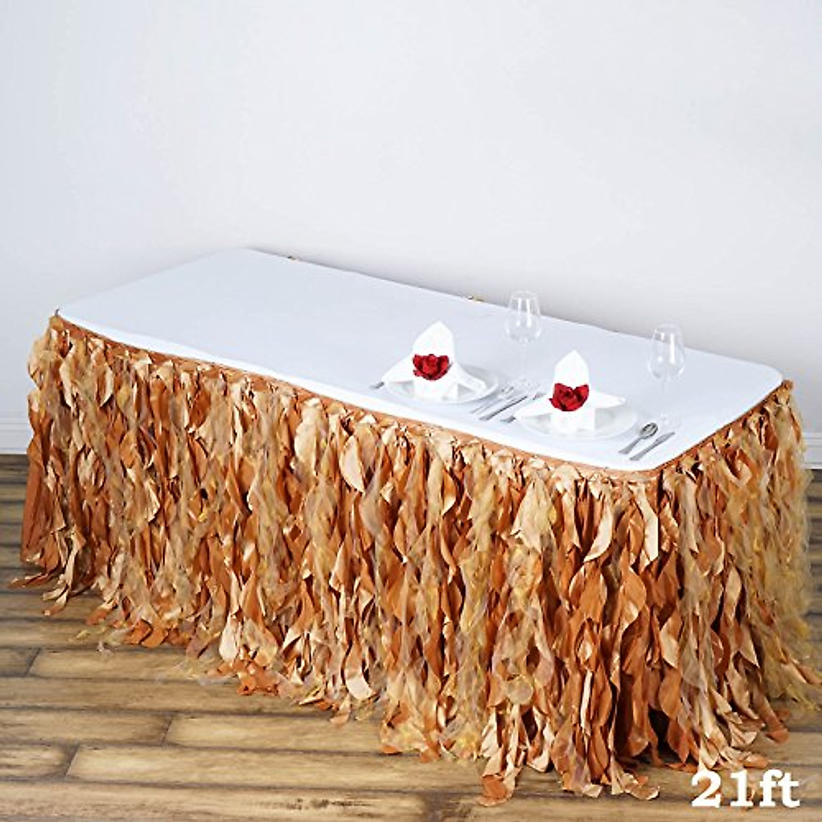 TABLECLOTHSFACTORY 21ft Enchanting Curly Willow Taffeta Table Skirt - Gold