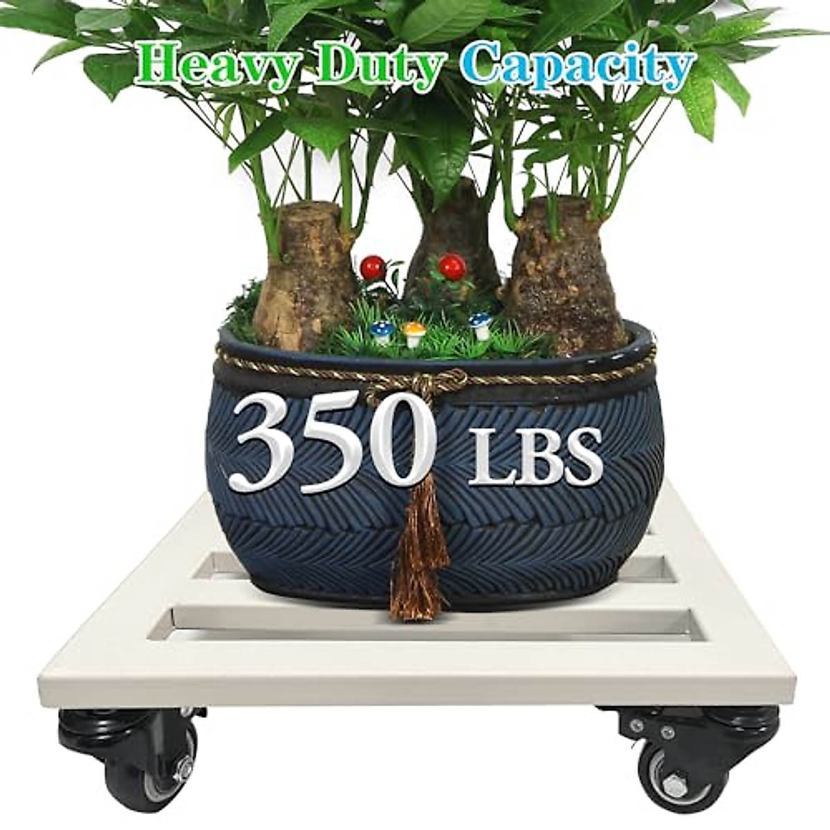 Hiflora Plant Caddy with Wheels 10 Inch Heavy Duty Plant Dolly Rolling Stand with 4 360° Lockable Casters Plant Stands for Outdoor Plants, White