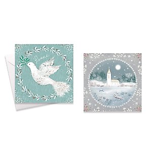 Christmas Cards - 10 Square Boxed - Dove/Grey Church