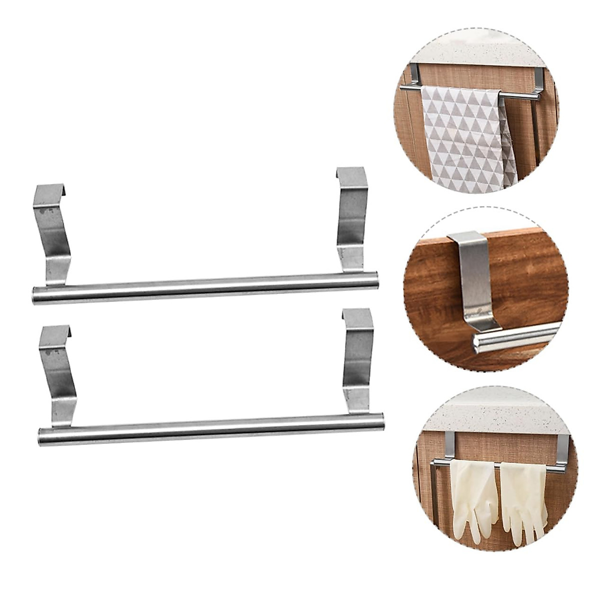 Zerodeko 2pcs Stainless Steel Towel Rack Over Door Towel Bar Over The Door Towel Holder Rattan Lamp Shade Cabinet Door Hanging Pole Cabinet Towel Holder Tea Towel Multifunction
