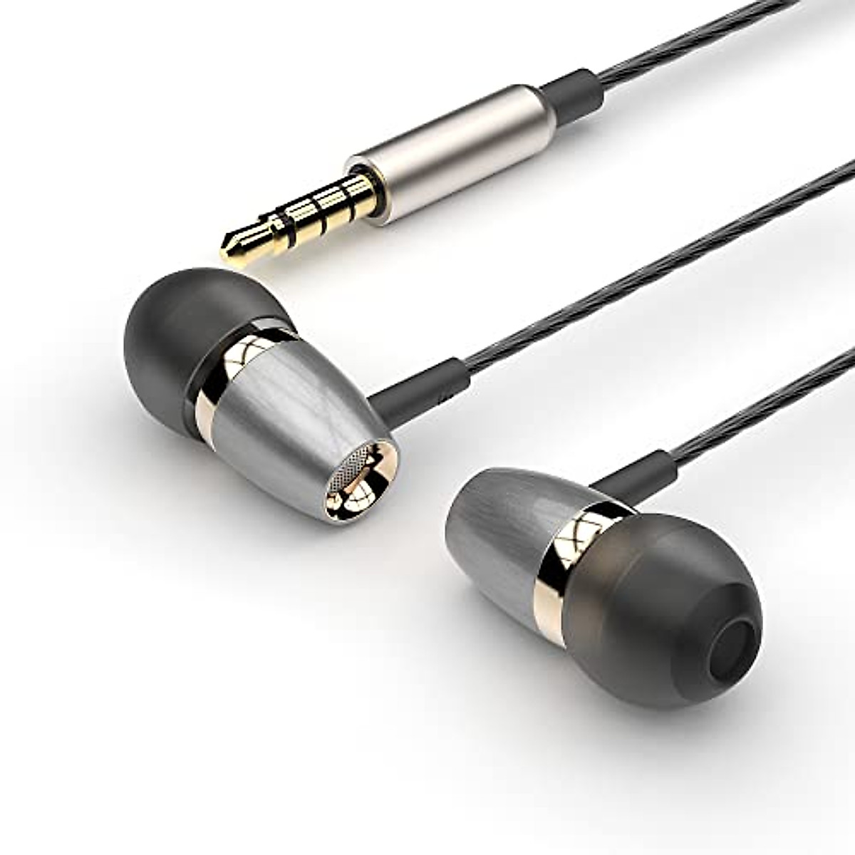 Betron in-Ear Headphones with Microphone - Extra S/M/L Noise Isolating Earbud Tips, Carry Case, Tangle-Free Cable, Wired 3.5mm Connection