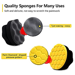 RIXERKOC 2 Pieces Tire Shine Applicator Pad, Tire Hex Grip Applicator, Car Wash Tire Cleaner Wheel Cleaner Rim Washable Tire Shine Applicator Dressing Pad Car Detailing Foam Sponge Reusable