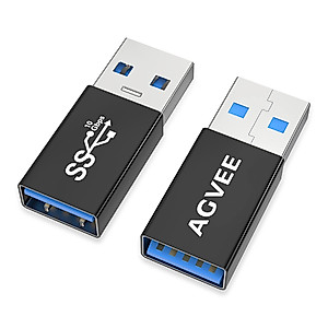 AGVEE 4 Pack USB-A 3.0 Female to USB-A Male Bidirectional Adapter, USB 3.2 Gen 1 Coupler Extender Extension Converter Connector, Black