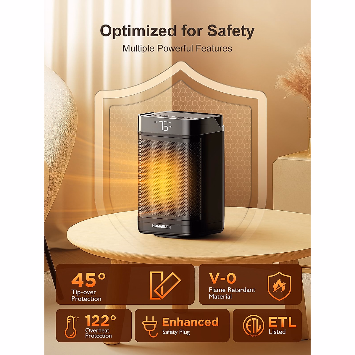 Homairate Small Space Heater, Portable Electric Heater with Remote,Thermostat, 4 Modes,70° Oscillation, 12H Timer, 1500W Fast Heating Ceramic Room for Home Bedroom, Office