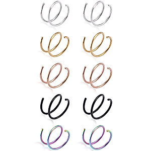 Dcfywl731 Nose Rings Hoops for Women Men Colored Twist Nose Rings Hoops for Single Piercing Nose Hoop Nostril Piercing Jewelry (10pcs)