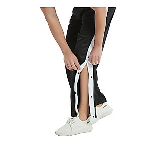 THWEI Mens Tear Away Basketball Pants Casual High Split Snap Button Post Surgery Sweatpants Black M