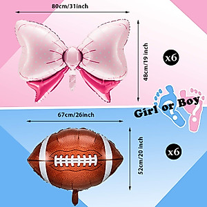 12 Pieces Gender Reveal Football Balloons Includes 6 Pink Bow Foil Balloons and 6 Football Foil Balloons Decoration Supplies Party Accessories for Gender Reveal Football Party, Baby Shower, Birthday