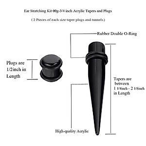 Oyaface 24PC Big Gauges Kit Ear Stretching 00G-20mm Acrylic Taper Plug Tunnels Piercing Black Kits