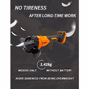 LAGATUNS Cordless Angle Grinder w/21V 6.0Ah Li-Ion Battery & Charger,Brushless Motor, 4-1/2'' Blade, Quick-Change Wheel Guard, 2-Position Handle, US Warranty (Renewed)