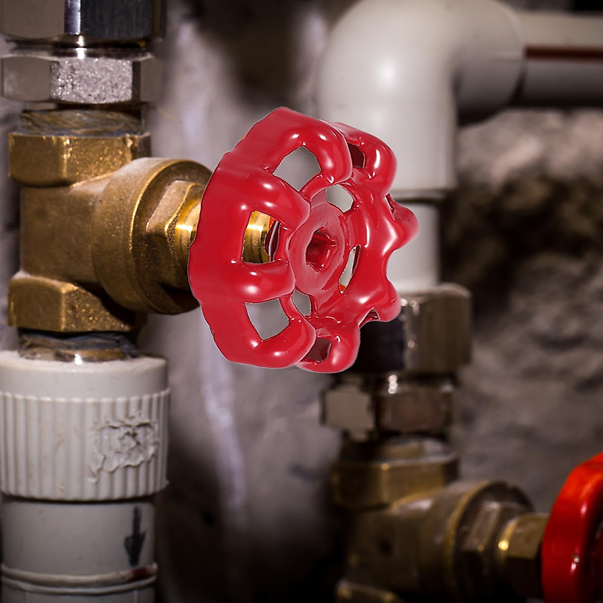 Piriuuo 2 Pcs Outdoor Faucet Handle, 7x7mm Hose Bib Handle Round Wheel Water Valve Handle Square Stem Faucet Handle Replacement Iron Water Spigot Handle (Red)