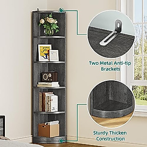 YITAHOME 70.8" Corner Shelf, 5 Tier Corner Bookshelf and Bookcase, Modern Open Free Standing Shelving Unit Wooden Display Rack Storage Shelves for Bedroom, Living Room, Home Office, Charcoal Gray