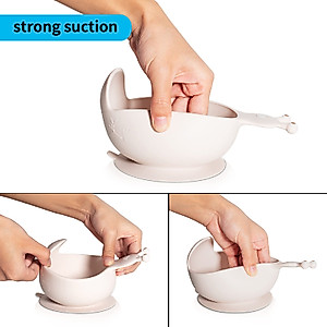 Silicone Baby Feeding Set with Baby Bowl,Spoon and Fork,Baby Bowl with Suction,First Stage Self Feeding,BPA Free