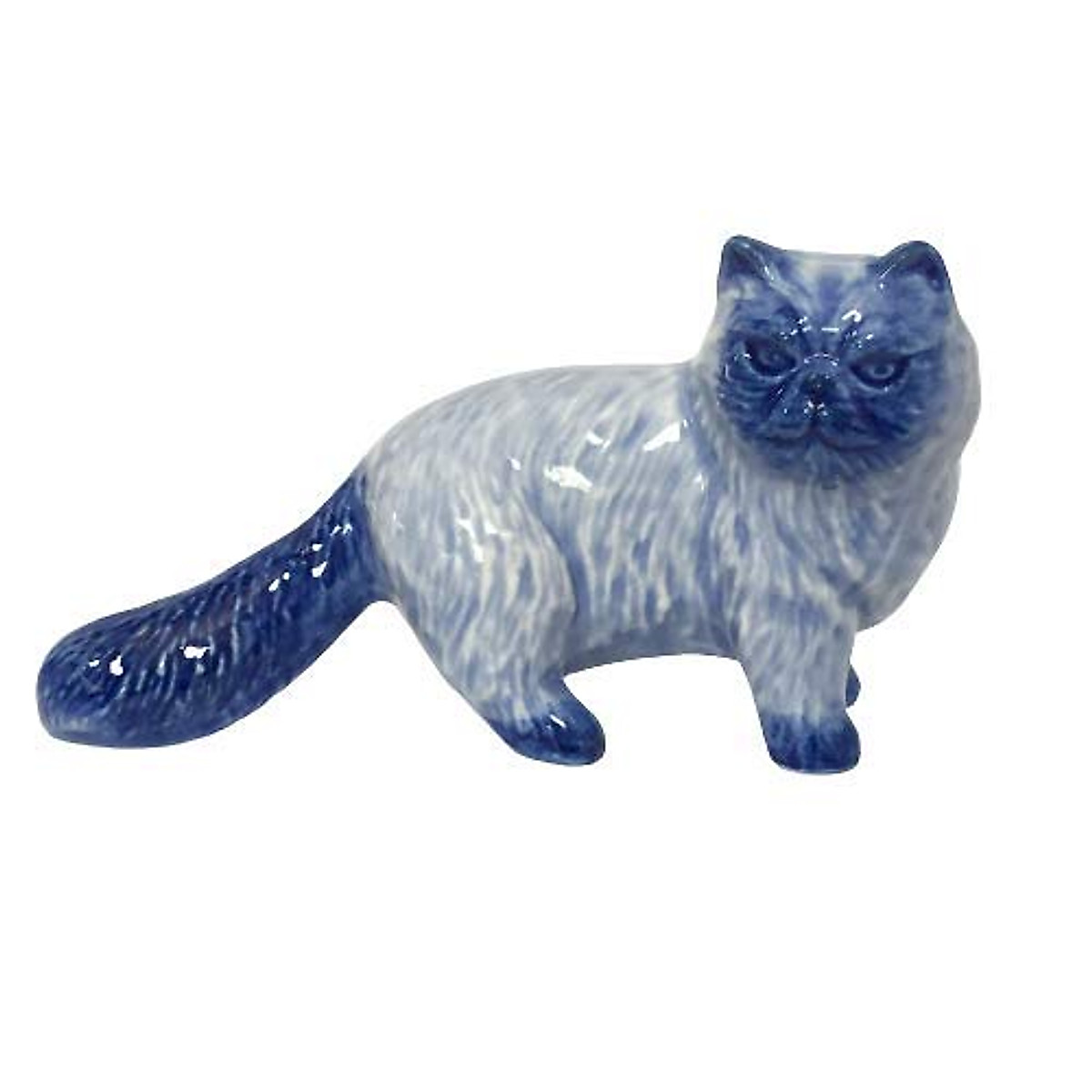 Ceramic Persian cat Figurine Dollhouse Delft Blue White Collectible Miniature Bonsai Garden Handmade Painted Gift no 3