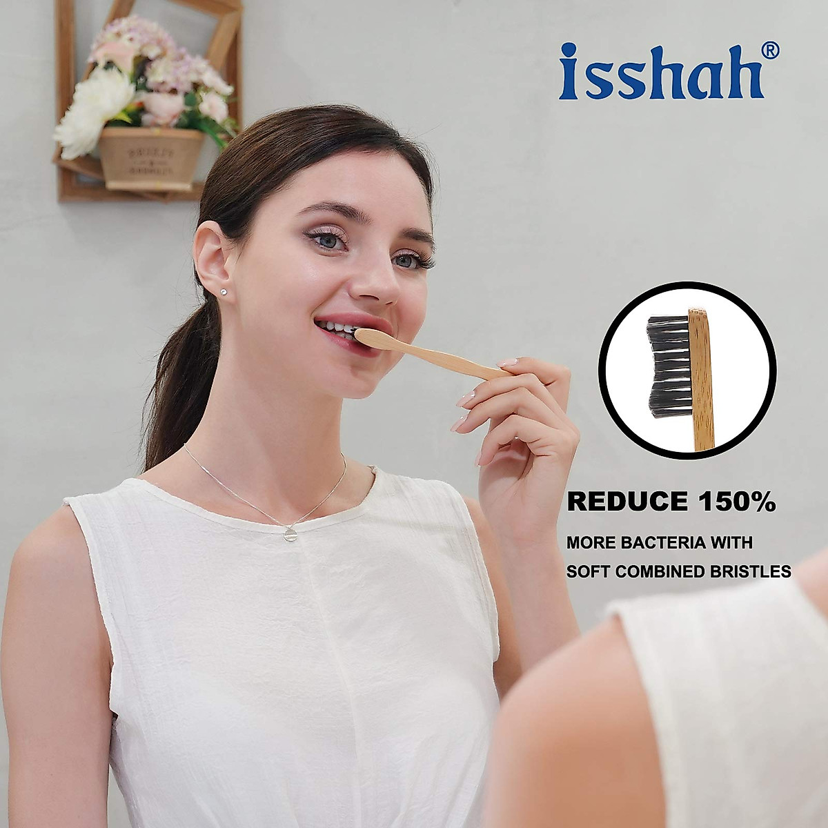 Isshah Soft Bristles Bamboo Toothbrushes, Black and White, Pack of 10