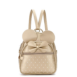 KL928 Girls Bowknot Polka Dot Cute Mini Backpack Small Daypacks Convertible Shoulder Bag Purse for Women (Gold)