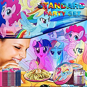 My Little Pony Happy Birthday Plates & Napkins Party Supplies - 9" Happy Birthday Party Plates for Lunch Serves 16 - Birthday Paper Plates & Napkin Set Plus 24 Birthday Candles
