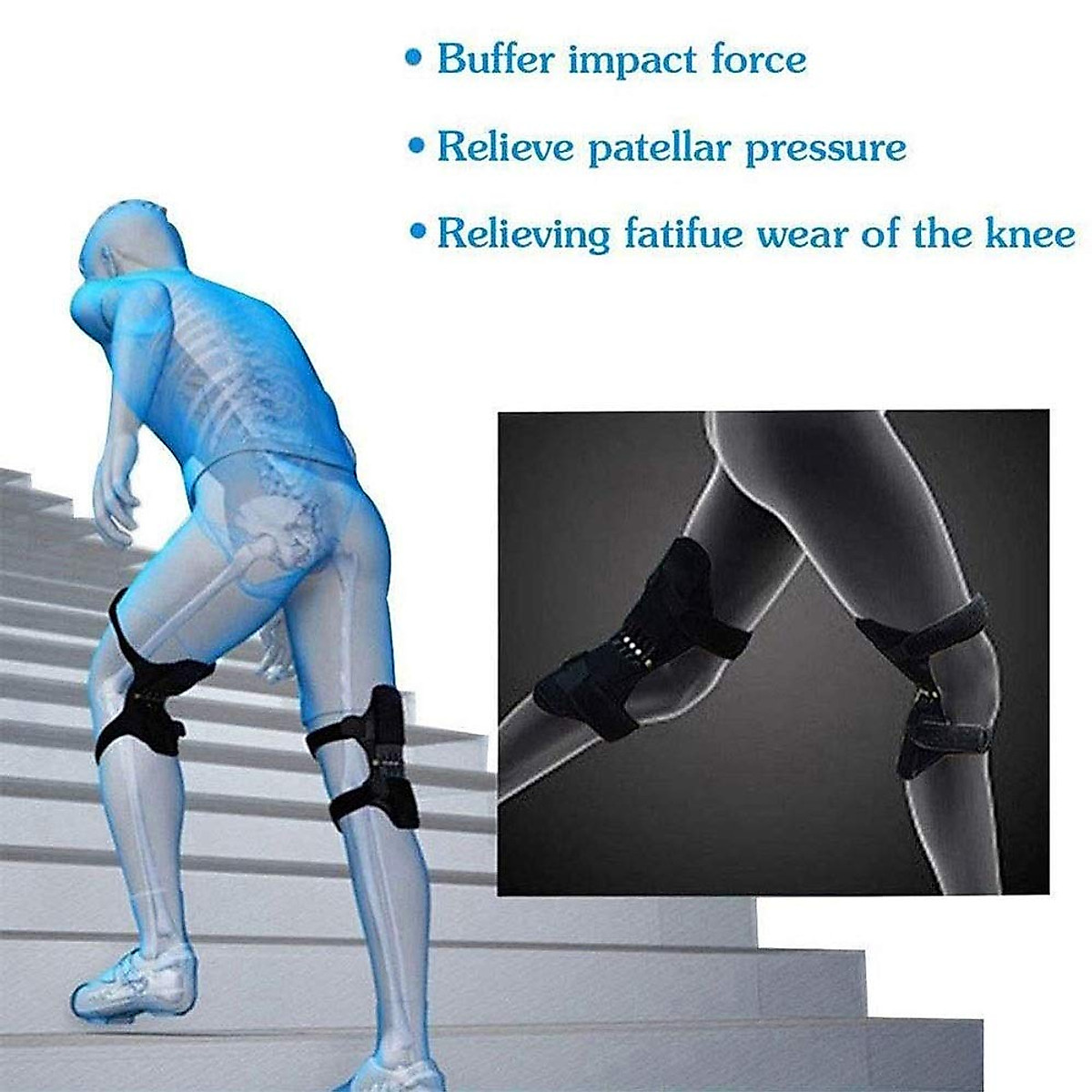 XIAORAN Knee Support - Adjustable Knee Pad Brace - Power Lift Joint Support Knee Pads Powerful Rebound Spring Force - for Gym Running Walking Basketball - Sports Injury Rehabilitation & Protection