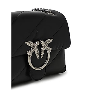 Pinko BLACK PUFF LEATHER CROSSBODY BAG WITH SILVER LOGO BUCKLE AND CHAIN ​​SHOULDER STRAP 100039A0F2