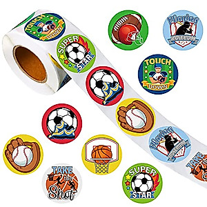 500 Pcs Sports Roll Stickers for Laptop Scrapbook Skateboard Luggage Helmet, Football Soccer Baseball Basketball Decals School Rewards for Kids Teens Adults Party Favors 8 Designs (Mixed Balls)