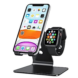 OMOTON Stand for Apple Watch - 2 in 1 Universal Desktop Stand Holder for iPhone 14 13 12 11 All Series and Apple Watch Series 8/SE2/7/6/SE/5/4/3/2 (Both 38mm/40mm/41mm/42mm/44mm/45mm) (Black)
