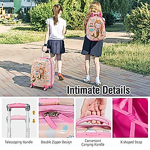 BABY JOY 2 PC Kids Carry On Luggage Set, 12” Backpack & 18” Toddler Suitcase, Hard Shell Travelling Case & Backpack w/ 4 Rotating Casters, Cute Rolling Trolley Case for Boys & Girls (Mermaid)
