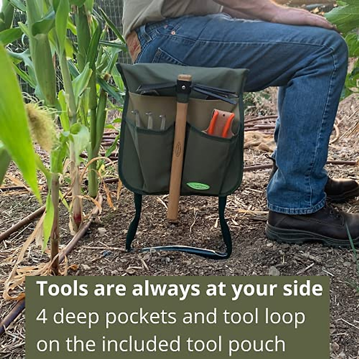 Truly Garden Upgraded Foldable Garden Kneeler and Seat - Includes Cultivator Hoe Garden Tool and Two Tool Pouches. Lightweight and Heavy Duty with Comfortable EVA Foam Pad