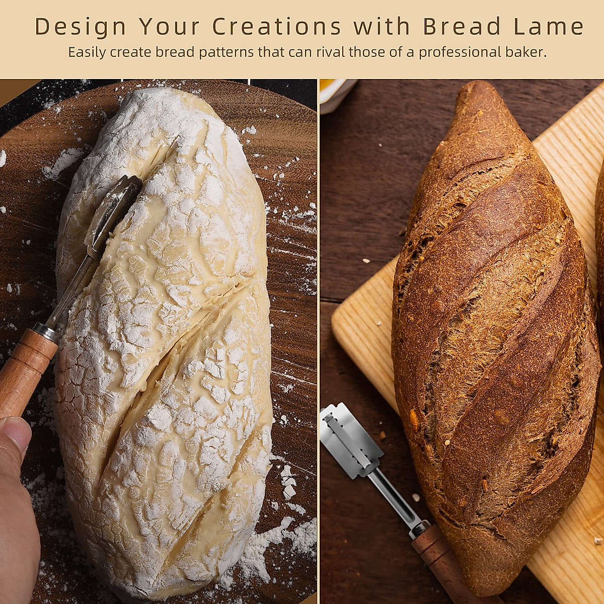 AIxibu Banneton Bread Proofing Basket Set of 2,10-inch Round and 8-inch Oval Sourdough Proofing Baskets - Complete Bread Making Kit for Home Bakers