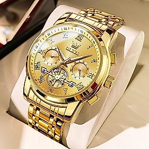 OLEVS Mens Watches Luxury Dress Stainless Steel Chronograph Gold Watches for Men Waterproof Date Analog Quartz Luminous Men's Wrist Watches Relojes para Hombres