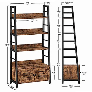IRONCK Bookshelf with Louvered Doors, 3-Tier Ladder Shelf with Cabinet Industrial Accent Furniture for Bedroom Living Room Home Office, Rustic Brown