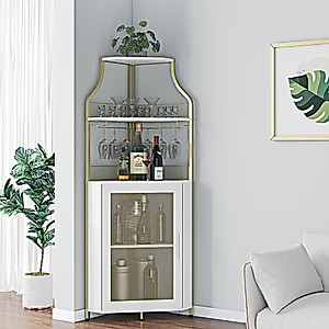 GAOMON Wine Corner Cabinet with Removable Wine Rack, Wine Cabinet and Wine Glass Bar Cabinet with Glass Rack and Mesh Door, Wine Cabinet with Reasonable Functional Partitioning (Gold)