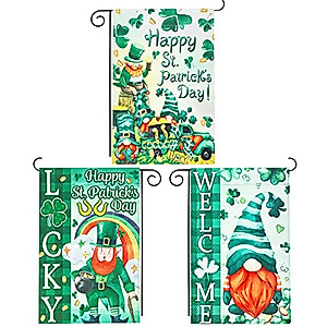 St Patricks Day Decorations Outdoor, St Patrick's Day Garden Flag Gnome Shamrock , 3PCS Yard Flag Irish Green Shamrock Garden Flag Double Sided Decorative Garden Flag for St. Patrick's Day Outdoor Decoration（3PACK)