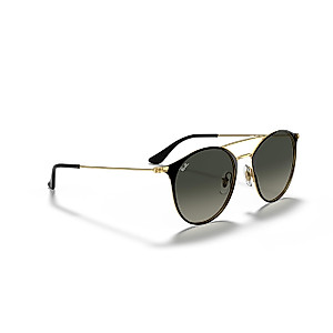 Ray-Ban RB3546 Round Sunglasses, Black On Gold/Light Grey Gradient Dark Grey, 52 mm