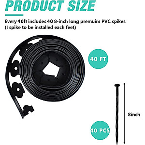 Citrine Garden Landscape Edging Kit, Include 20ft Length Black No Digging Garden Edging Coil, 20 Durable Spiral Spikes,Free Garden Pruning Scissors